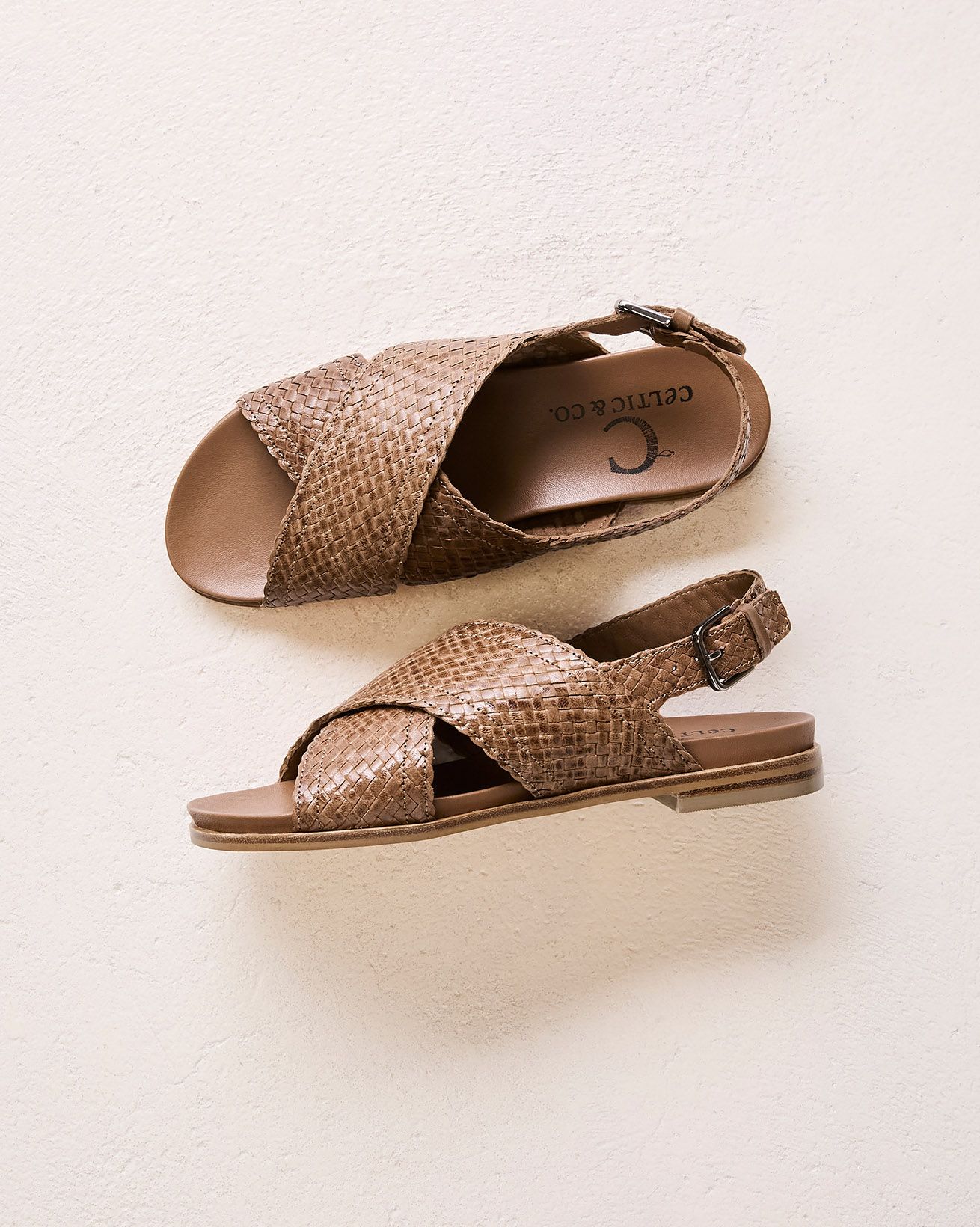 Leather Woven Crossover Sandals