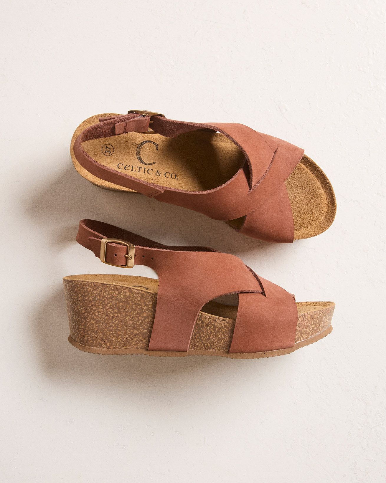 Leather Crossover Wedge Sandals