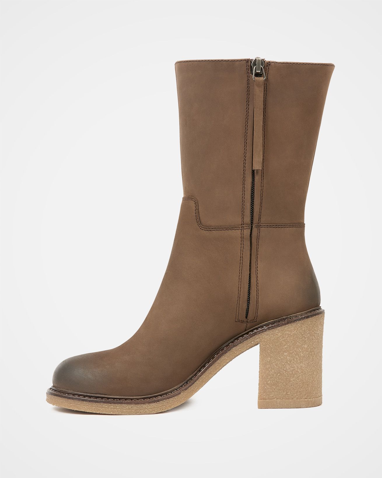 Crepe Block Heel Ankle Boots