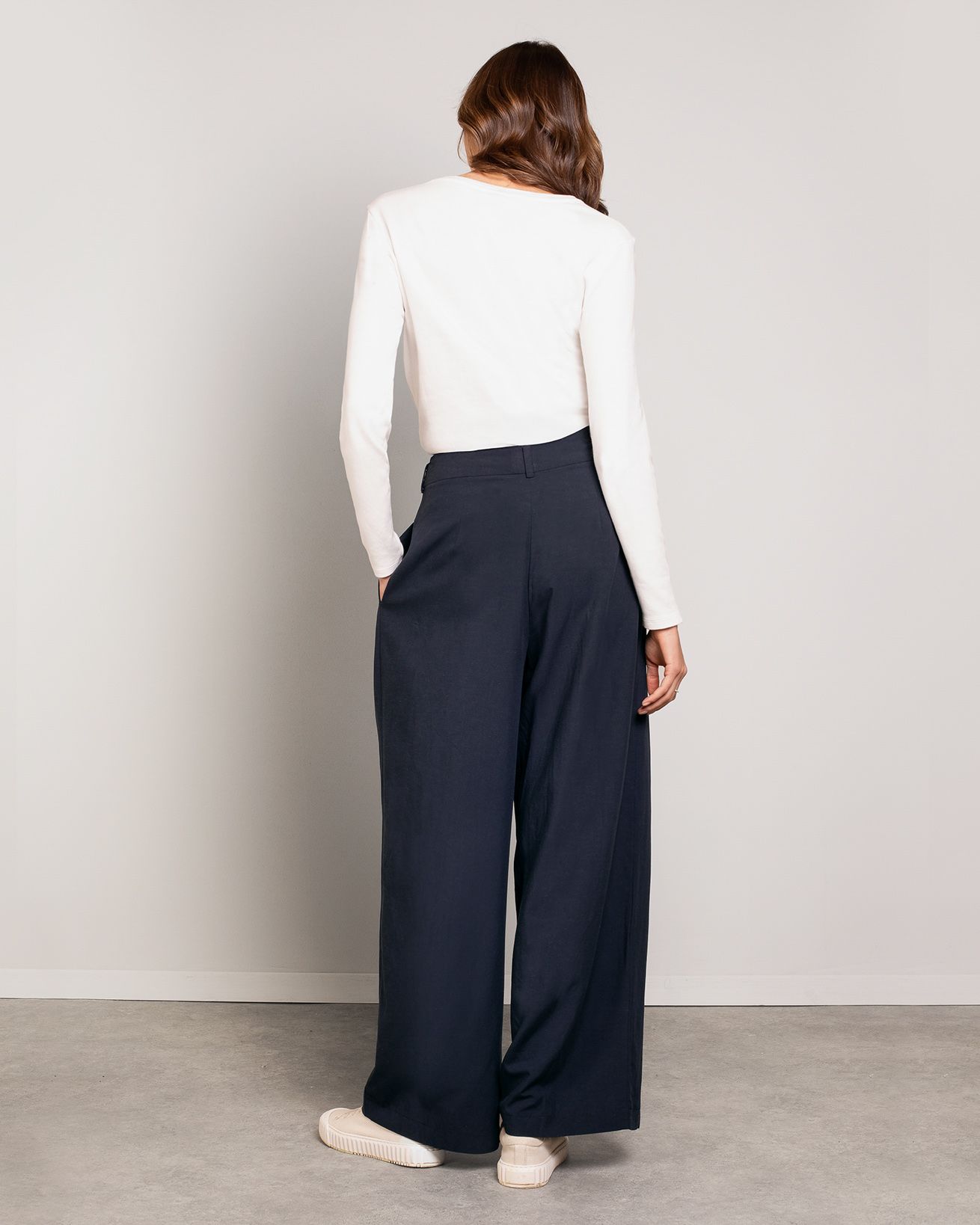 Linen Blend Wide Leg Drape Trousers