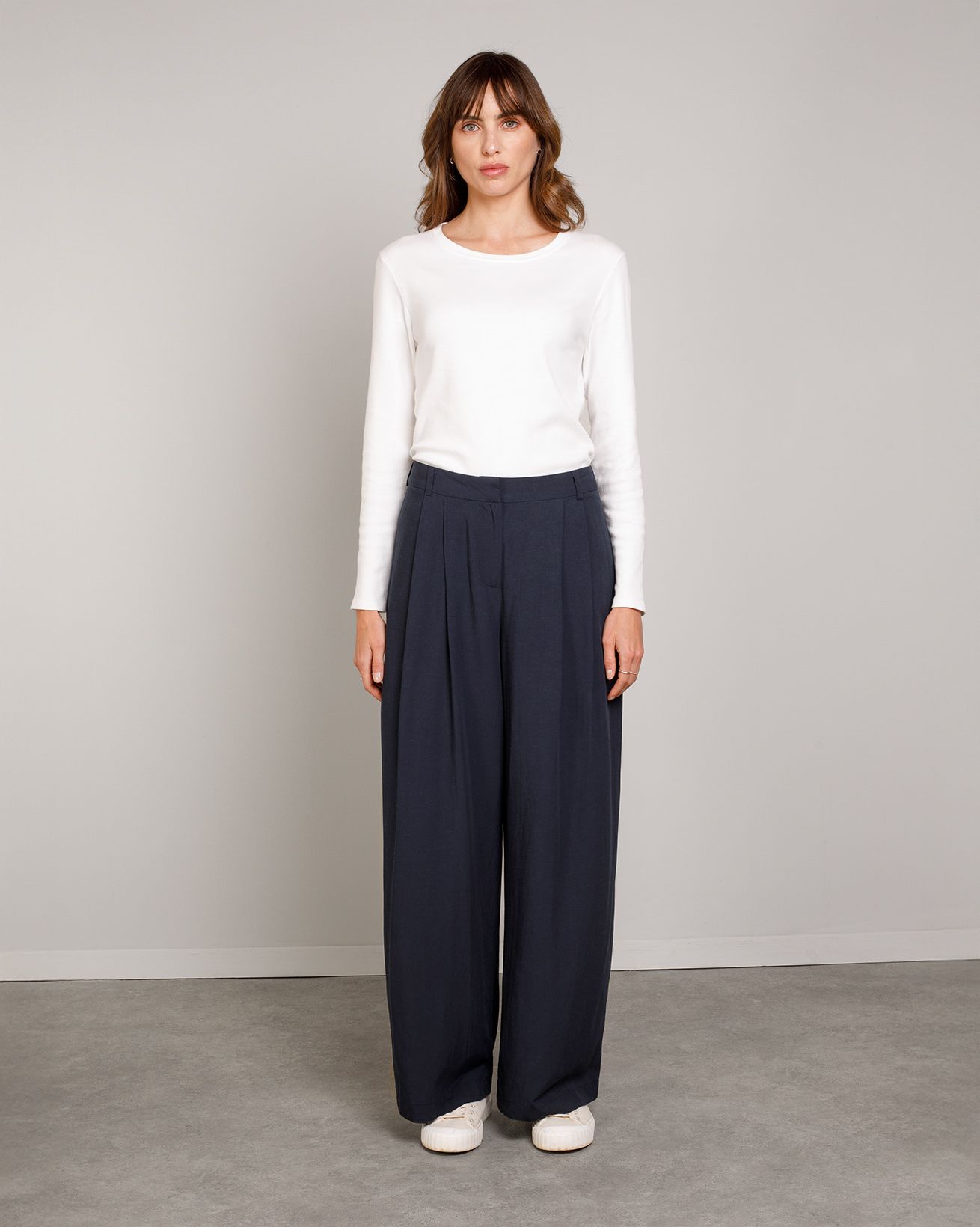 Linen Blend Wide Leg Drape Trousers