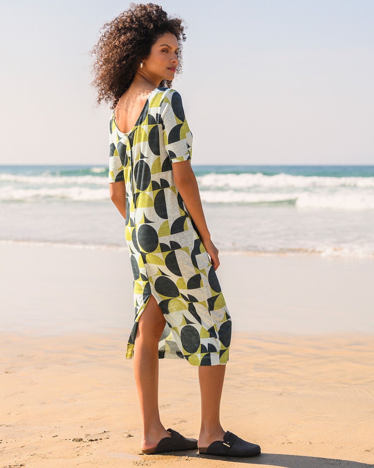 Linen Blend Button Back Dress