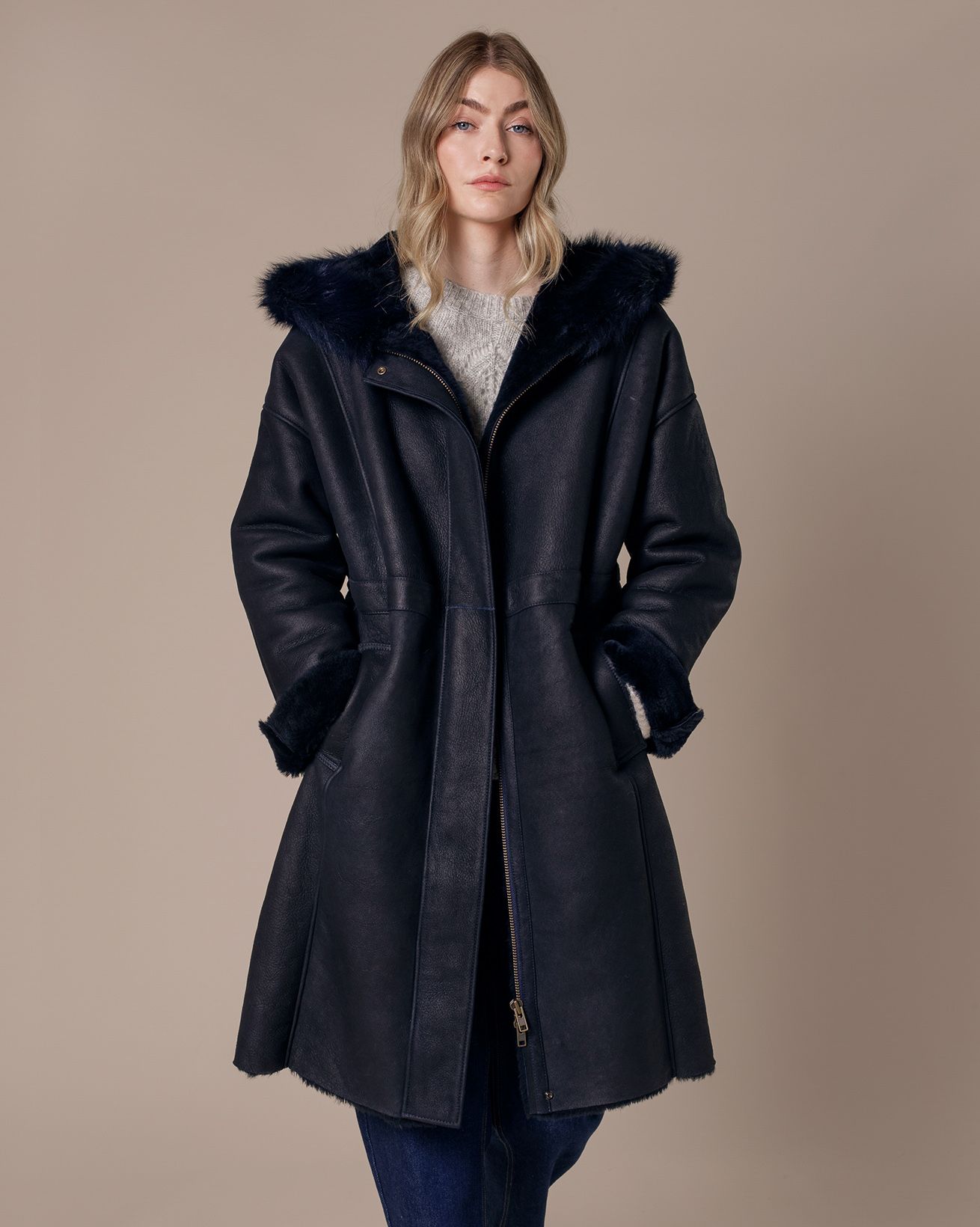 Drawcord Detail Hooded Coat