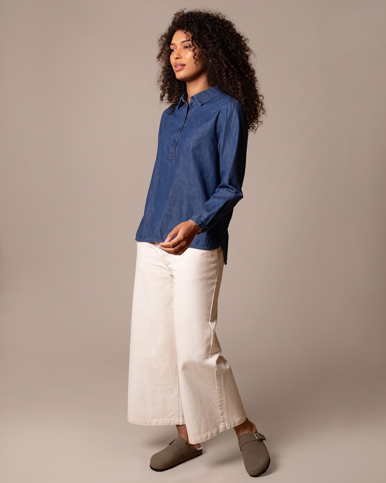 Easy Denim Half Placket Shirt