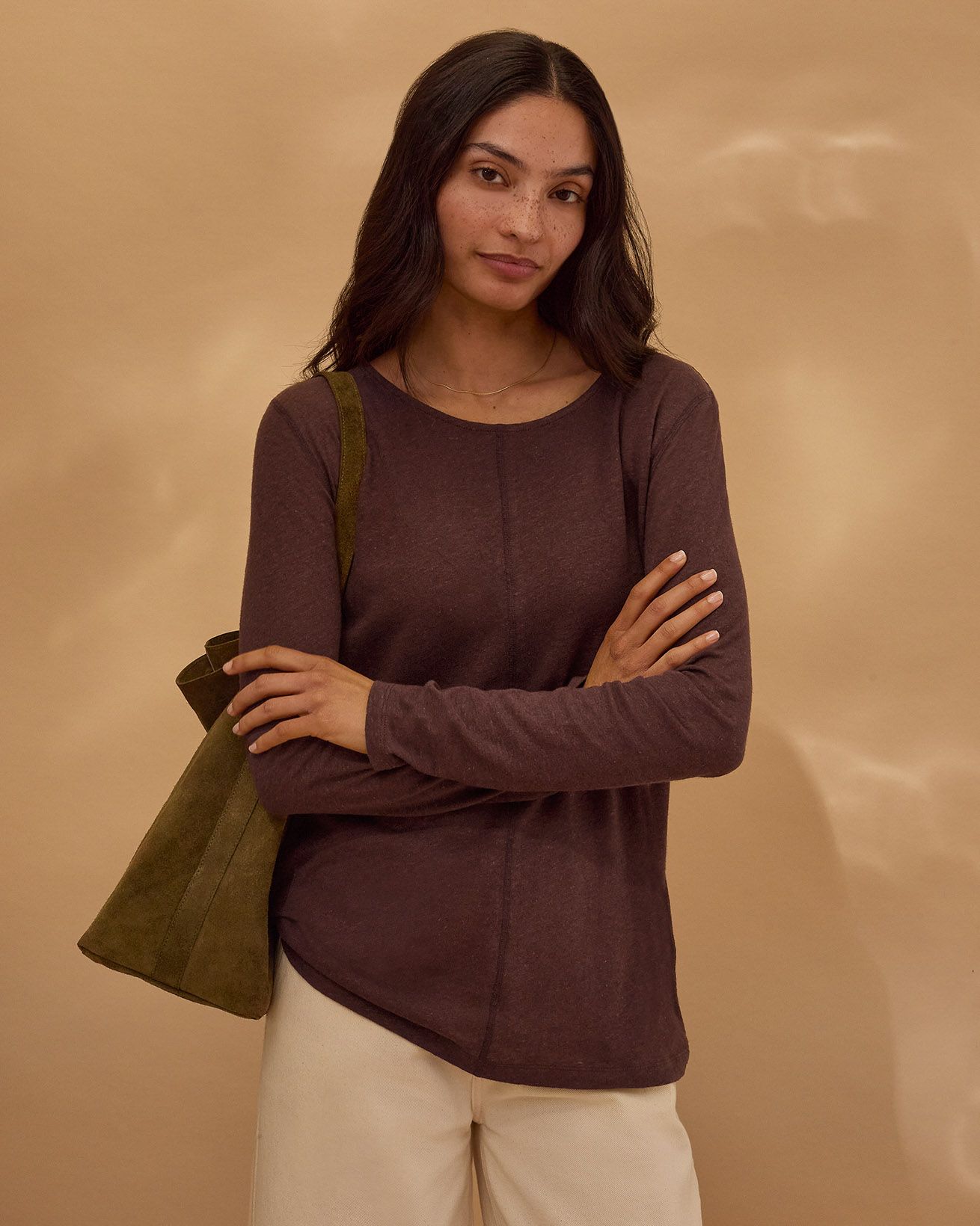 Linen Blend Long Sleeve T Shirt